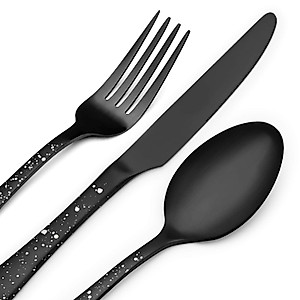O.C.E. Matte Black Silverware Set, Stainless Steel Flatware Set, 20-Piece Tableware Cutlery Set Service for 4, Satin Finish Tableware Utensils Set, Dishwasher Safe (Starry White)