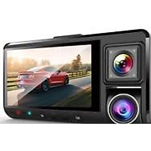 ONN Dual Dash Cam with Ultra-Wide Angle Lens, 3'' LCD Screen, Front 1080P Wide Angle Camera with 16GB SD Card, Supports 128GB max, Built in G-Sensor (Renewed), Black