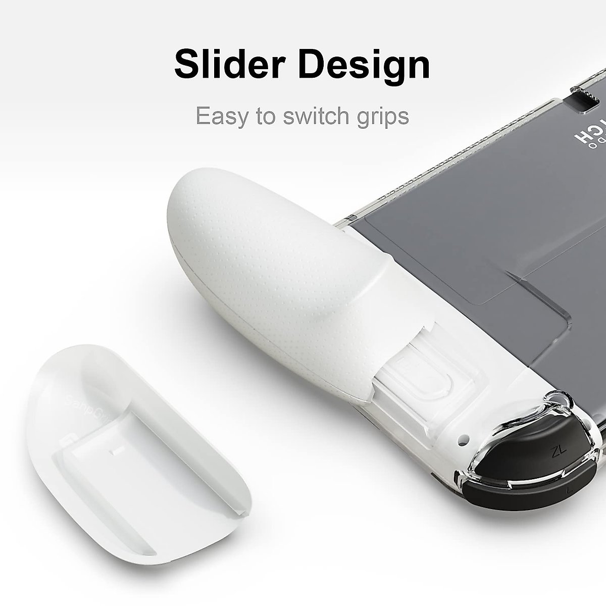 Skull & Co. GripCase OLED Bundle: A Dockable Transparent Protective Case with Replaceable Grips [to fit All Hands Sizes] for Nintendo Switch OLED Model- OLED White