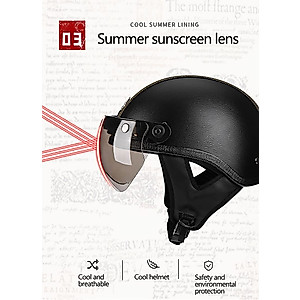 Motorcycle Half Helmet for Men Women, DOT Approved Retro Open Face Cruiser Ultralight Skull Cap Helmets, Chopper Scooter Cycling Street Bike City Riding Helmet with Visor Quick Release Buckle -C-L