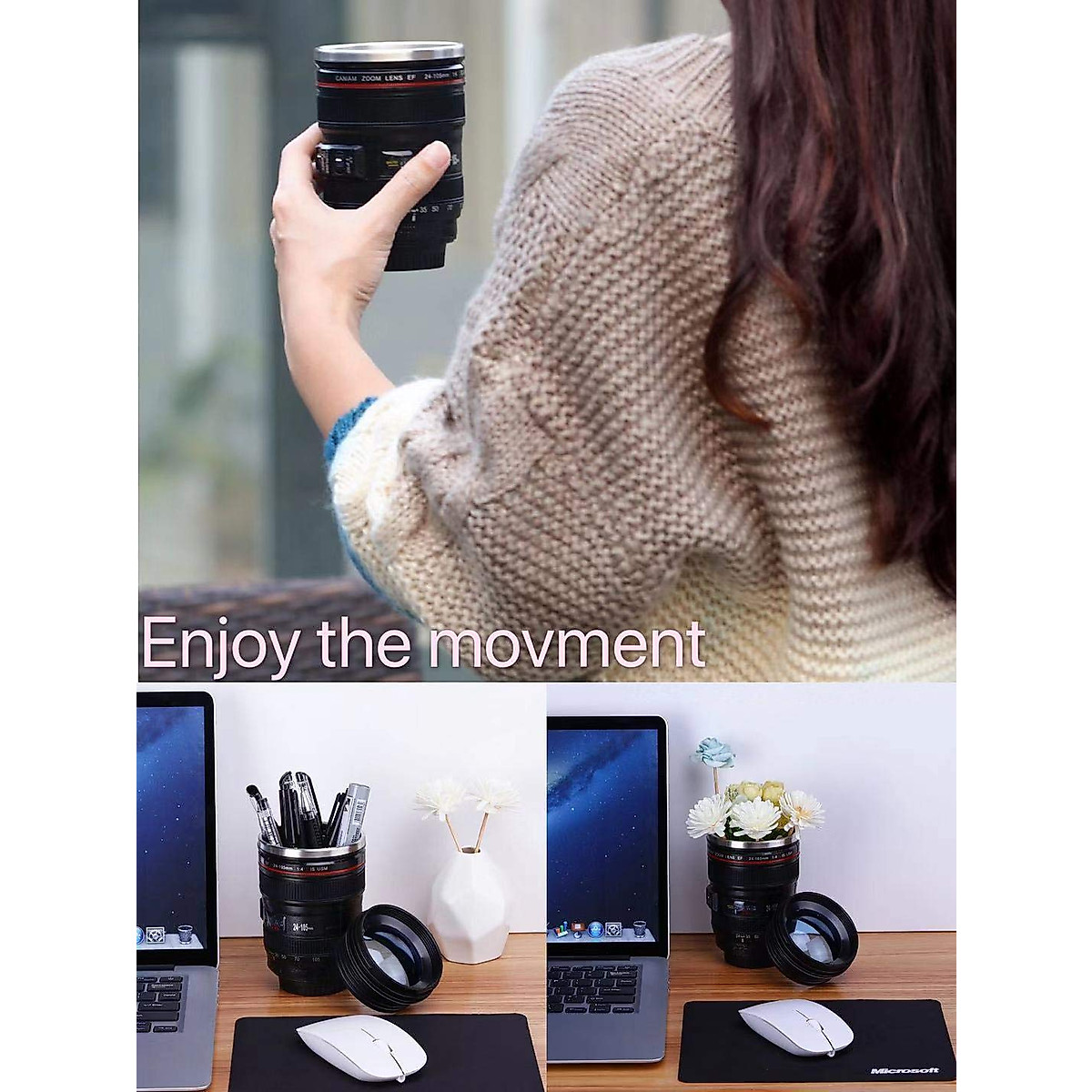 Chasing Y Camera Lens Coffee Mug,Camera Lens Mug,Fun Photo Coffee Mugs Stainless Steel Lens Mug Thermos Great Gifts for Photographers,Home Supplies,Friends,School Rewards