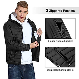 Outdoor Ventures Men's Lightweight Packable Hooded Puffer Jacket Insulated Winter Coat for Snow Ski Traveling