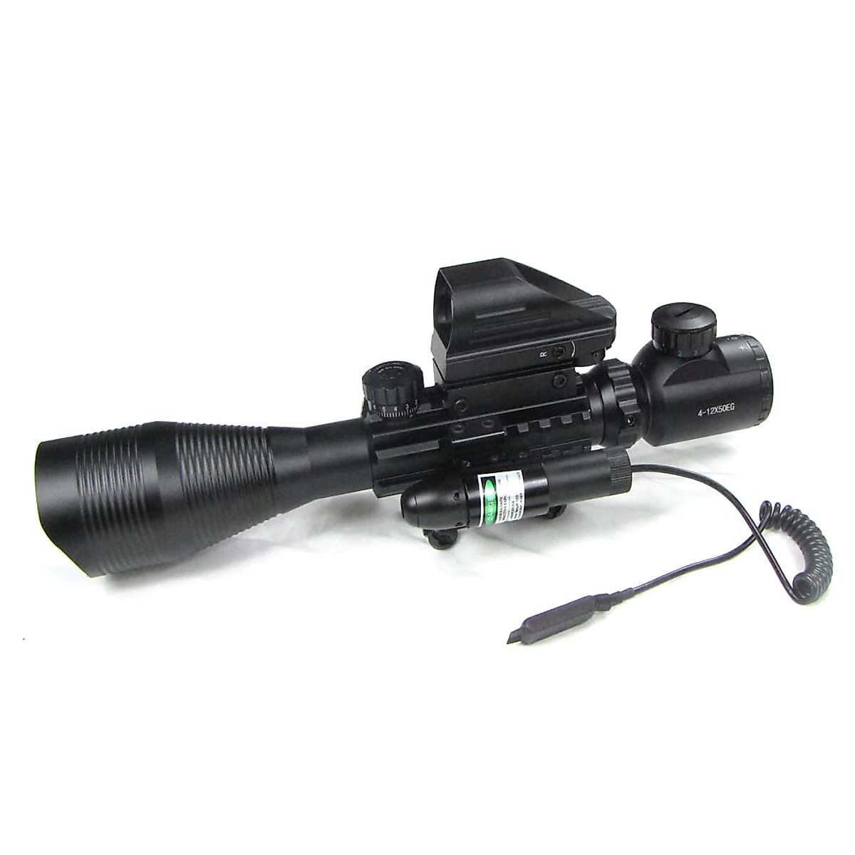 Rifle Scopes Combo 4-12X50eg Riflescopes Tactical Dual Illuminated Optical Holographic Red/Green Reflex Dot Sight Bullet-Shape Laser for Hunting Practitioner