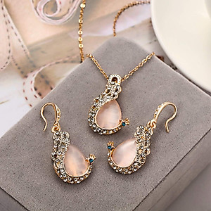 Hicarer 6 Pieces Jewelry Sets for Women Elegant Necklace Set Peacock Waterdrop Rhinestone Pendant Necklace Crystal Peacock Pattern Necklace Earrings Jewelry Set