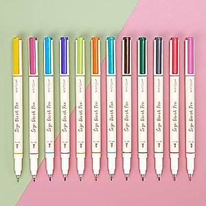 WRITECH Brush Tip Marker Pens: Artist Markers Flexible Tip Water Based 12ct Assorted Colors for Journaling Adult Coloring Hand Lettering Calligraphy Drawing Vibrant Colored