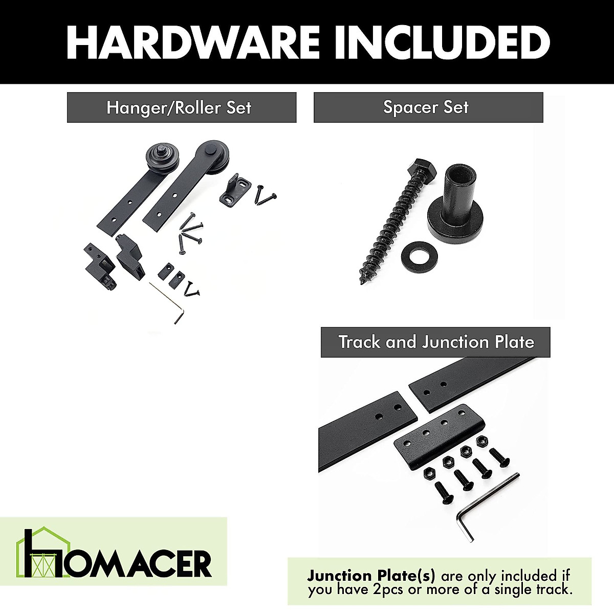 Homacer Mini Black Rustic Non-Bypass Sliding Barn Door Hardware Kit, for Two/Double Doors, 60-inch Long Flat Track, Straight Design Roller, Cabinet TV Stand Console Use…