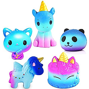 ZYZZYZY Galaxy Unicorn Squishies Toy Set - Starry Squishys Cat, Unicorn Cake, Unicorn Horse, Unicorn Rabbit, Panda Kawaii Slow Rising Squishy Toys for Kids Adults Stress Relief Toy(5 Packs)
