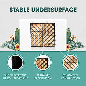 Idzo Interlocking Deck Tiles - 10PCS Waterproof Acacia Wood Patio Tiles, Flooring Tiles for Both Indoor and Outdoor - Decking Checker Pattern, 12 x 12 x 0.9 Inches, Golden Teak