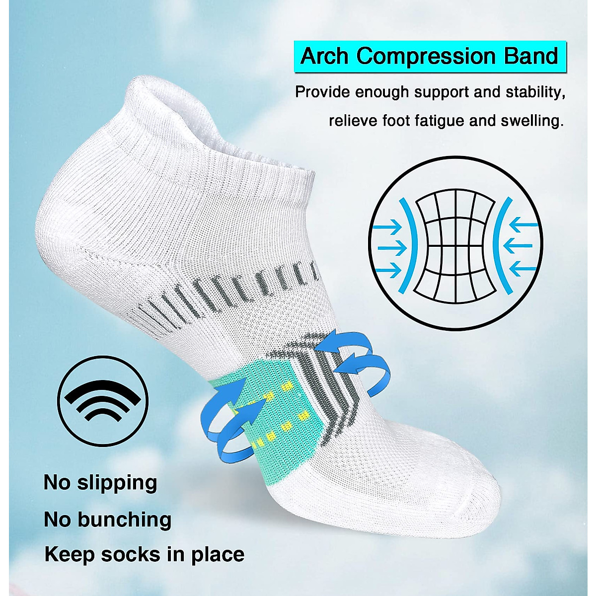 suaskk Womens Athletic Cushioned Anti-Blister Comfort Running Ankle Socks 5 Pairs