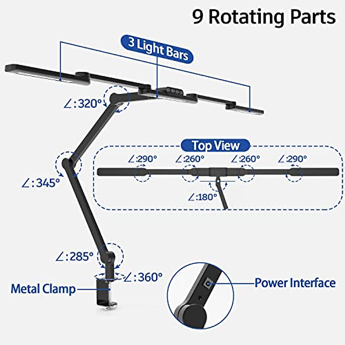 EPABINA LED Desk Lamp with Clamp, 41.5" Clamp on Architect Desk Lamp for Home Office, 24W Bright Tall Computer LED Desk Light Clip on Office Lamp Adjustable Overhead Table Light for Work Craft