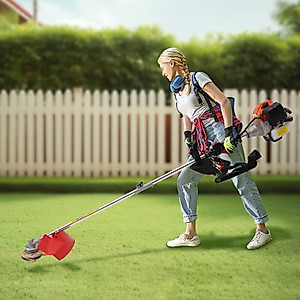 TQSHOoP Weed Wacker Gas Powered 2 Stroke 26CC Gas String Trimmer Edger Gasoline Grass Trimmer Cordless Portable Brush Cutter with 2 Blade Heads for Yard Garden