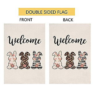 Welcome Easter Bunny Garden Flag Vertical Double Sided Burlap Yard Spring Rabbit Outdoor Decor 12.5 x 18 Inches