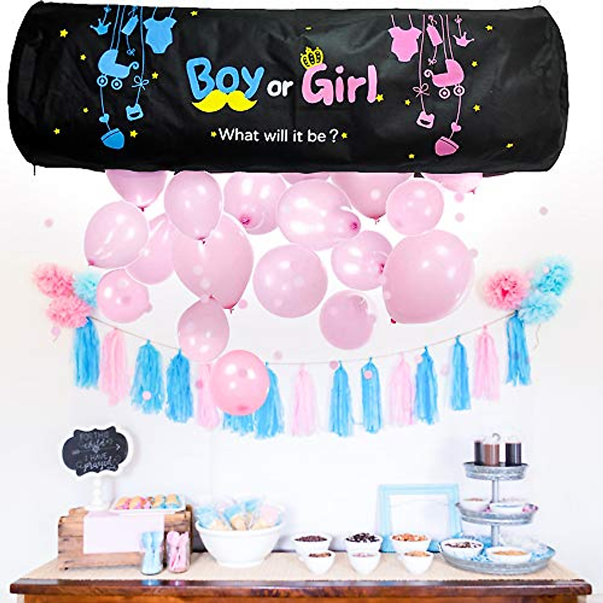 UNIIDECO Gender Reveal Balloon Drop Bag Boy or Girl What will it be? Baby Sex Reveal Pink And Blue Balloons Party Decorations Kit Supplies Favors