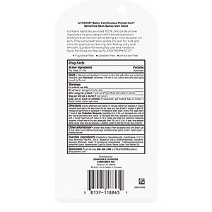 Aveeno Baby Continuous Protection Sensitive Skin Mineral Sunscreen Stick with Broad Spectrum SPF 50 for Face & Body, Naturally Sourced 100% Zinc Oxide, Travel Size, 0.47 Oz