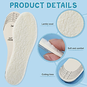 2 Pair Winter Shoe Insoles for Kids Wool Fleece Insoles Sheep Wool Shoe Insert Fluffy Wool Flat Brioche for Sneakers and Boots, Warm and Soft, Beige