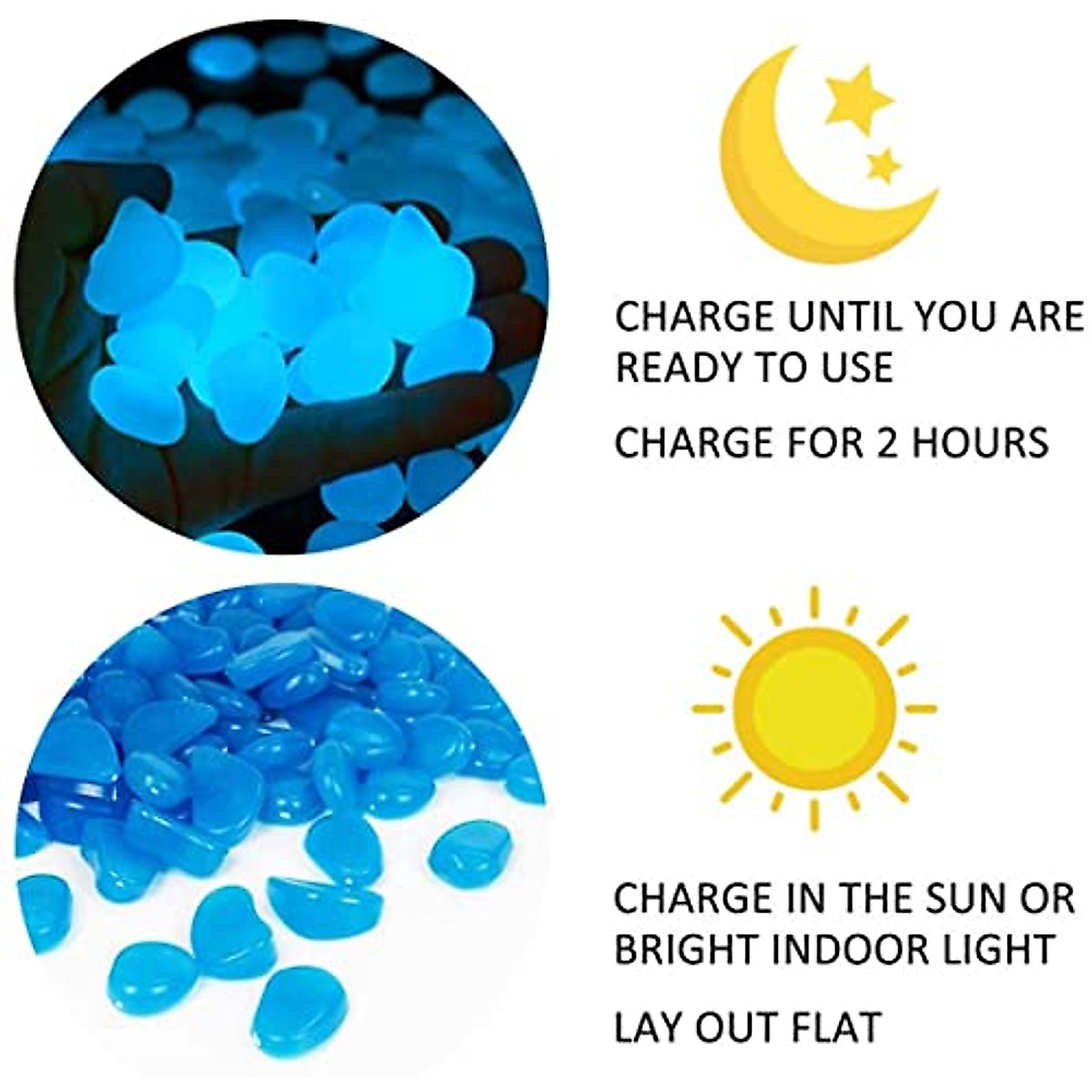 Opps 100 Pcs Glow in The Dark Garden Pebbles for Walkways and Decor in Blue