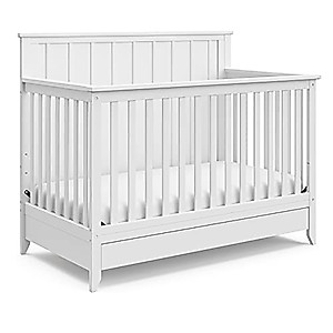 STORKCRAFT Forrest 5-in-1 Convertible Crib with Drawer (White) – GREENGUARD Gold Certified, Crib with Drawer Combo, Full-Size Nursery Storage Drawer, Converts to Toddler Bed, Daybed and Full-Size Bed