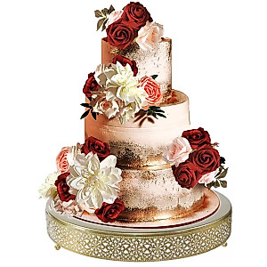 FEICTPOX Cake Stand, Metal Round Cupcake Dessert Stand Cake Display Holder Cookies Fruit Serving Tray Decor for Wedding Party Birthday Baby Showers Anniversary,Gold 16"