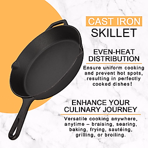 GreatChef Cast Iron Skillet, 10.25 Inch Pre-Seasoned Frying Pan with Silicone Hot Handle Holder - Versatile for Oven, All Stovetop, Grill, Campfire - Searing, Sautéing, Broiling, Frying
