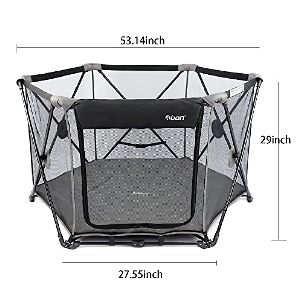 Abon Babies 6 Panel Play Pen Playard for Infants Portable Indoor and Out Door Washable Easy Assemble Play Activity Area with Mat and Carrying Bag for 1-6 Age 53" Wx 30" H(Grey