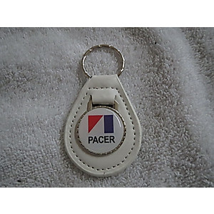 1975 1976 1977 1978 1979 AMC PACER LOGO EMBLEM LEATHER KEYCHAIN - WHITE
