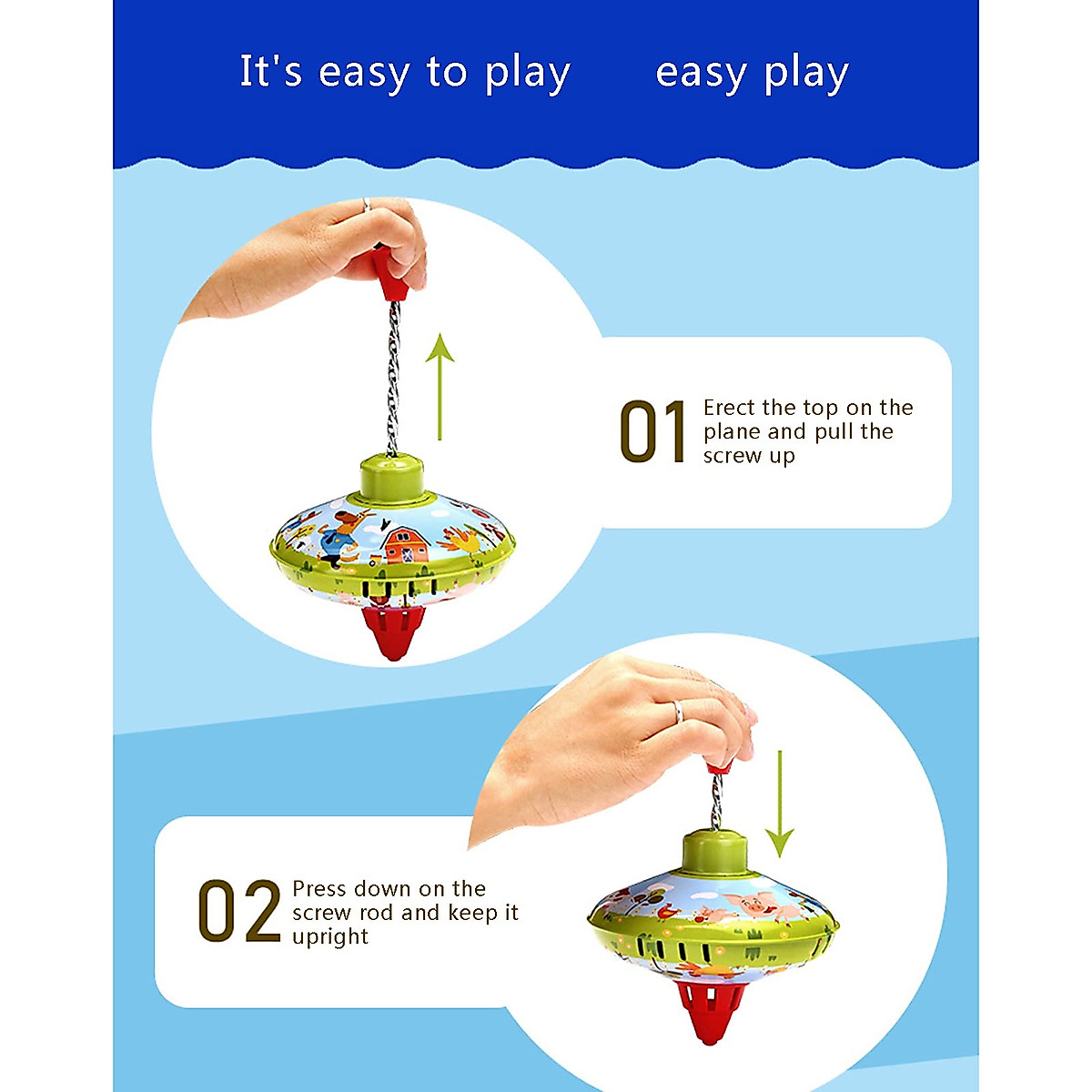 Cartoon Animal Printed Spinning Tin Top Metal Finger Top Good Balance Gyroscope for Adults and Children (Blue)