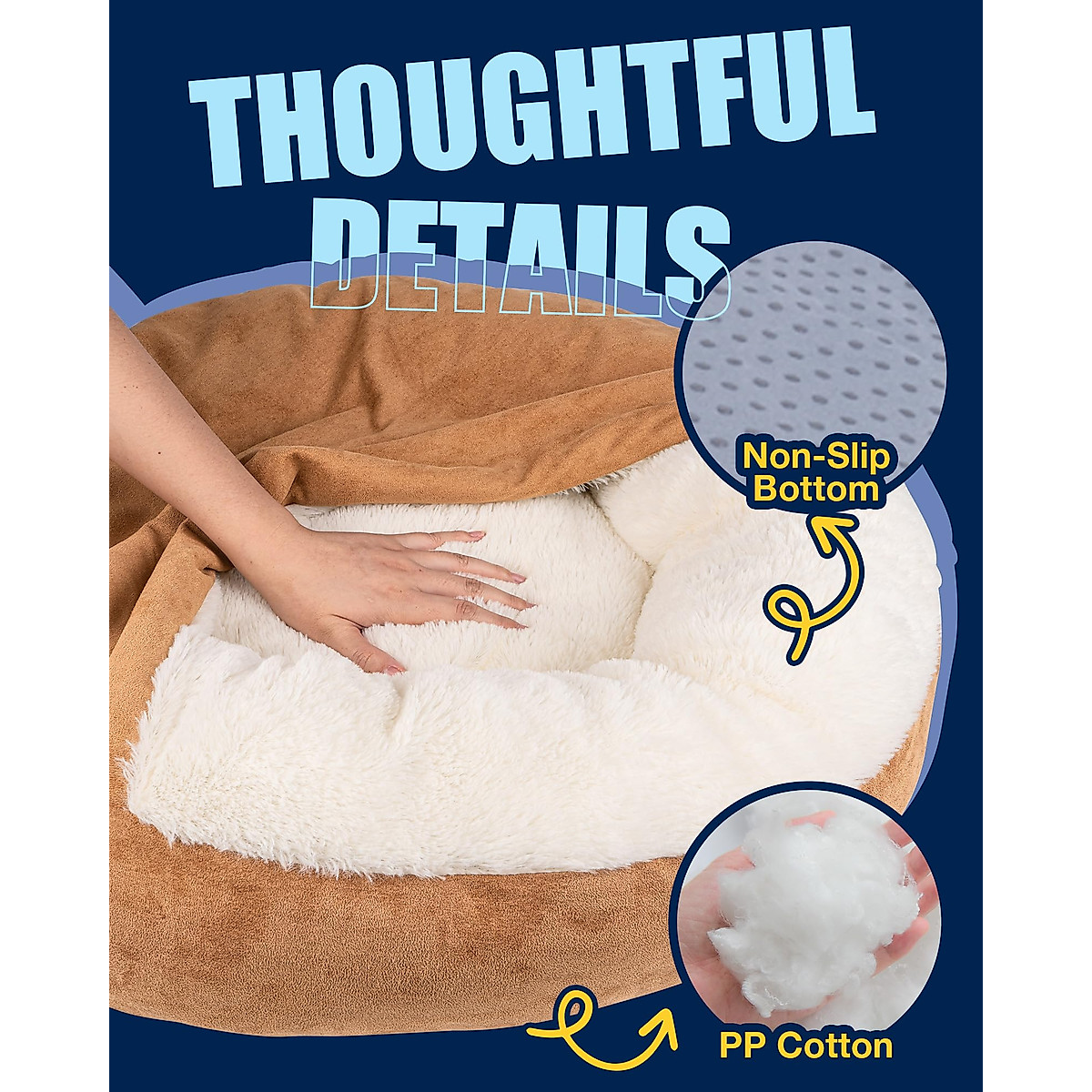 Pet Soft Small Dog Bed Cat Bed with Cover Cave - Round Calming Dog Beds Washable Cuddler Puppy Beds for Small, Medium Dogs and Cats (Khaki, 27")