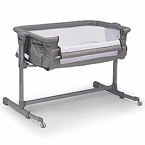 Delta Children Close2Me Bedside Baby Bassinet Sleeper with Breathable Mesh and Adjustable Heights - Lightweight Portable Crib, Grey