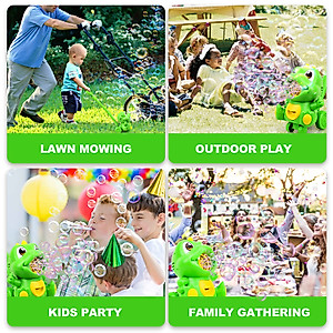 TOY Life Dinosaur Bubble Lawn Mower for Toddler with 3 Bubble Solutions, Bubble Mower for Toddlers, Kids Toy Lawn Mower, Leaf Blower Bubble Machine for Kids, Bubble Lawnmower, Outdoor Toddler Toys