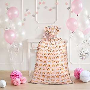 Loveinside Jumbo Large Plastic Gift Bag, Birthday Design Plastic Bag with Tag and Tie for Birthday Party, Graduation, Baby Shower - 56" x 36", 1 Pcs - Pink Rainbow