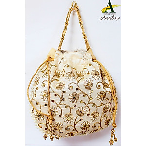 Stylish Aaribax Potli Bag: Large Indian Evening Handbag for Women, featuring Gold Clutch Purses with Handle, Perfect for Weddings & Parties