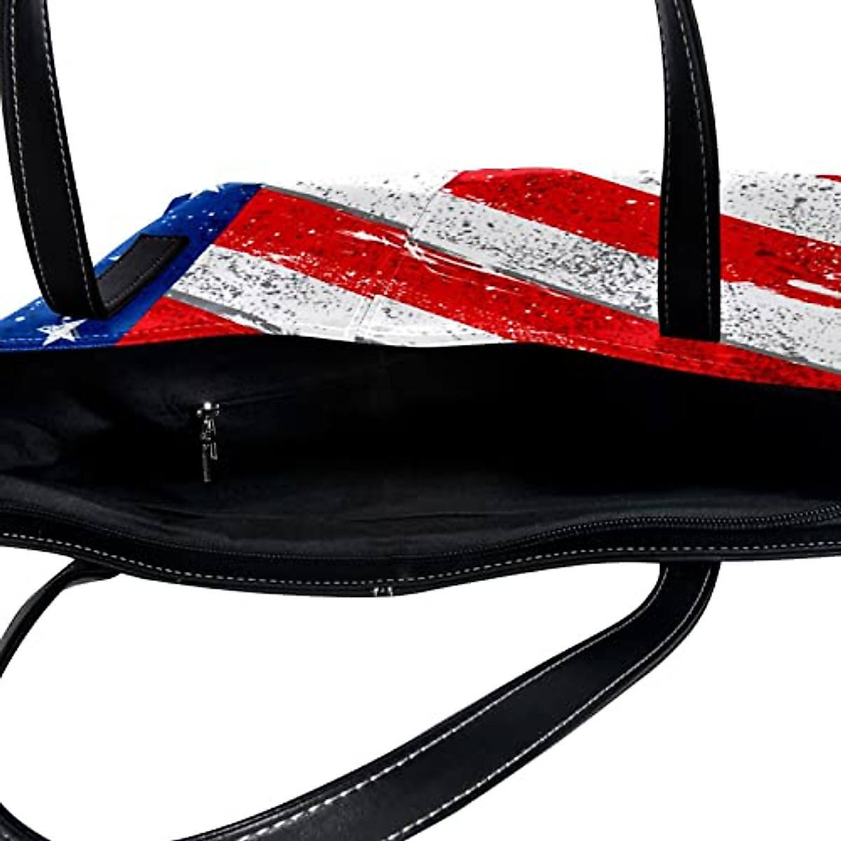 Vintage American Flag Tote Bag for Women Girls, Leather Shoulder Bag with Inside Pockets, Zip Top Handbags
