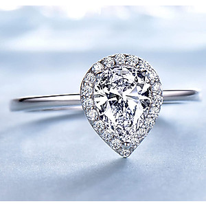 Velamnia Statement Ring for Women Pear-shaped Water-Drop Adjustable Cubic Zirconia Engagement Wedding Band Rings Eternity Ring #6-10# (White)