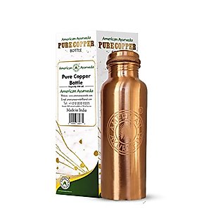 A American Ayurveda 100% Pure Copper Water Bottle Jointfree, Leakproof, Tumbler, Flask, Yoga, Natural Ayurveda Health Benefits, Copper Charged Alkaline Water 900ml (30 Oz) Capacity