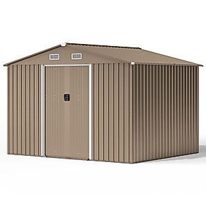 Kullavik 10FT x 8FT Outdoor Storage Shed,Waterproof Metal Tool Shed with Lockable Sliding Door and Air Vents,Metal Storage Shed for Garden,Backyard,Patio,Lawn