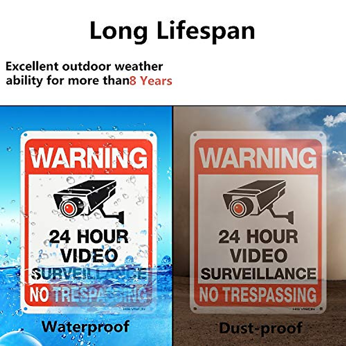 HISVISION Video Surveillance Sign 2-Pack, No Trespassing Metal Reflective Warning Sign, UV Protected & Waterproof, 10"x 7" 0.40 Aluminum Indoor Or Outdoor for Home House and Business Easy to Install