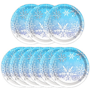 ipalmay Snowflake Party Plates Serves 24, Winter Snow Themed Disposable Paper Plates for Christmas, Holiday Celebration, Baby Shower, Wedding, Bridal Shower, New Year Blue White Party Supply
