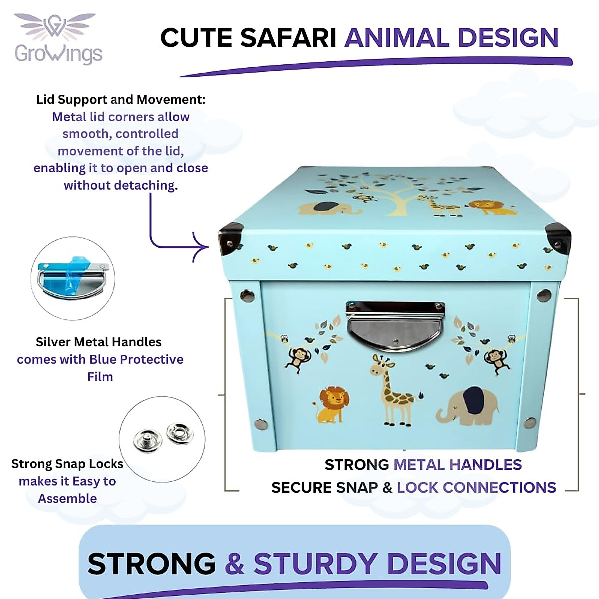 GroWings | Baby Keepsake Box, Baby Memory Box | Large Blue Keepsake Gifts Box for Newborn Baby Boy or Baby Girl | Strong, Durable & Collapsible Memory Storage Box