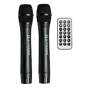 Alphasonik 8" Portable Rechargeable Battery Powered 800W Pro DJ Amplified Loud Speaker with 2 Wireless Microphones Echo Bluetooth USB SD Card Aux MP3 FM Radio PA System LED Ring Karaoke Tripod Stand