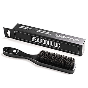 Beardoholic Beard Brush Black - 100% Boar Bristles and Durable Bamboo Handle - Removes Tangles, Beard Dandruff, Ingrown Hairs and Detangles Loose Hairs with Ease - Long Lasting