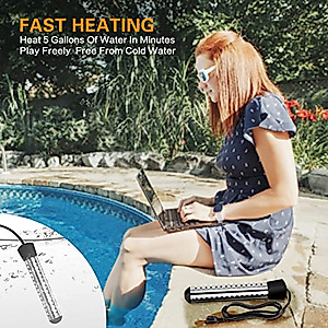 BIRD WISH Water Trough Heater, 1500W Thermostat Control Double Safety Protection Immersion Hot Water Heater Element with Auto Shut Off for Pool, Bucket, Bathtub,Stock Water Tank