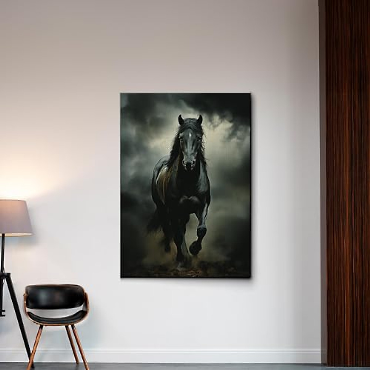 Majestic Black Stallion Galloping In The Clouds, Black Horse On Salt Flats, Canvas Print, Black Horse Print, Black Horse Wall Art, Canvas Prints, Art Print