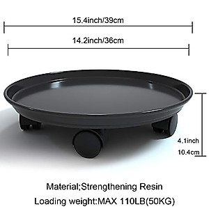 Coadura Plant Caddy with Wheels 15.5 Inch - 2 Pack Plant Caddy on Wheels Heavy Duty,Plant Dolly Plant Tray with Wheels Planter Caddies Indoor/Outdoor, Black