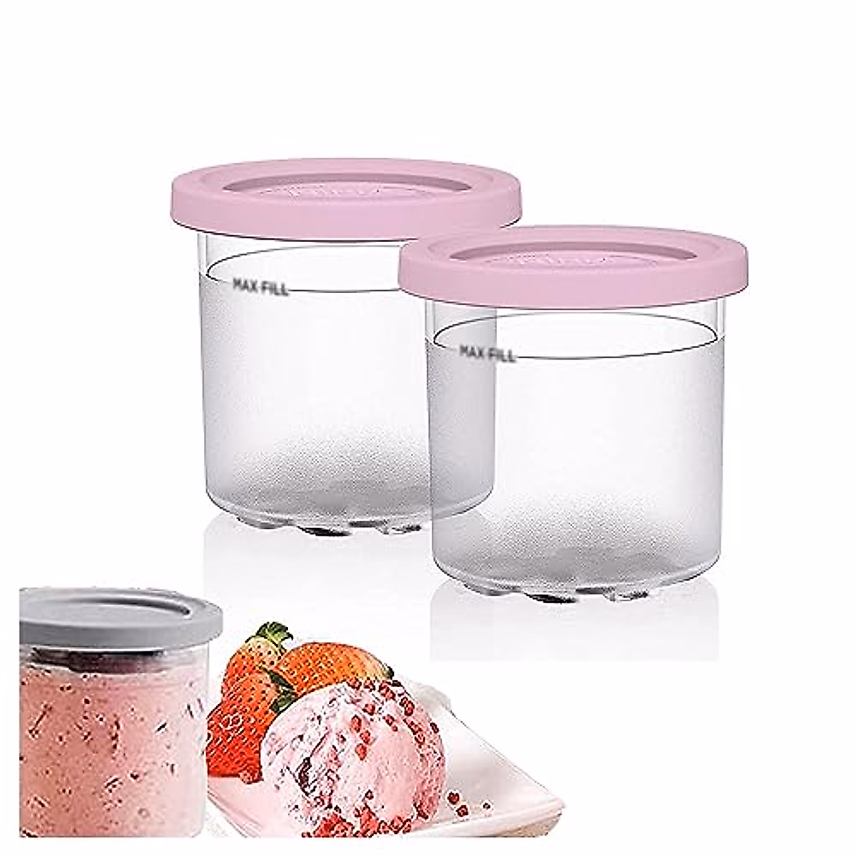 EVANEM 2/4/6PCS Creami Containers, for Creami Ninja Ice Cream,16 OZ Pint Containers with Lids Reusable,Leaf-Proof for NC301 NC300 NC299AM Series Ice Cream Maker,Pink-6PCS
