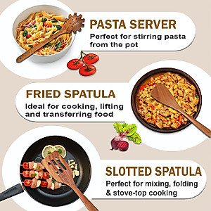 Renexas 9 Pcs Wooden Spoons for Cooking Utensils, Natural Teak Wooden Cooking Spoons with Nonstick Spatula Set, Bamboo Kitchen Utensils With Holder, Wood Spoon Set for Kitchen Essentials