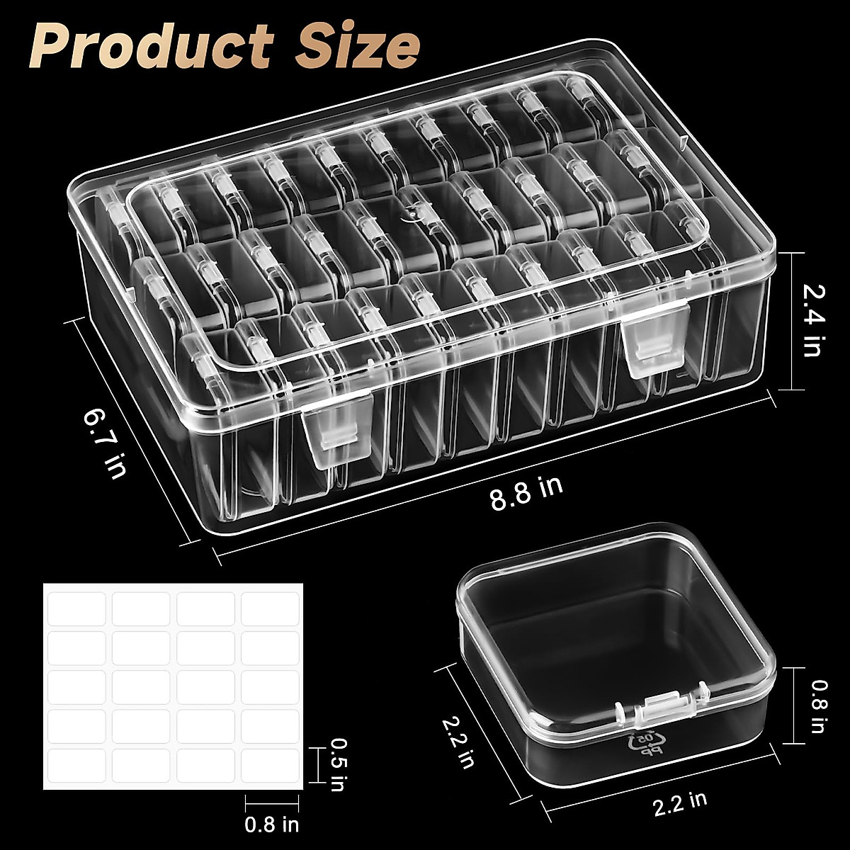 Mauproy Bead Organizer Box, 31 Pcs Small Clear Plastic Bead Storage Cases, Mini Rectangle Storage Containers with Hinged Lids and Labels for DIY Art Craft Jewelry Bracelet Making
