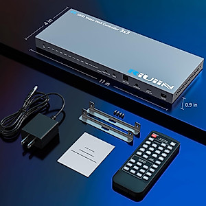 4K Video Wall Controller 3x3, HDMI & DP & Type-C Inputs, RIUIIN TV Wall Controller with 18 Modes, 180° Rotation, Edge Masking, Audio and IR Remote, 9 tv Screens into 1 Wall Display