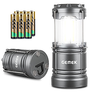 GEMEK 2 Pack LED Lantern, Collapsible Emergency Battery Powered Lights with Magnetic Base for Home Power Outages, Roadside Car Repair, Fishing, Camping Gear Accessories Essentials (Gray)