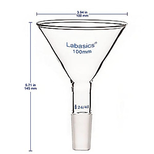 Labasics Glass Short Stem Powder Funnel with 100 mm Top Outer Dimension and 24/40 Inner Joint Filter Funnel Glass Funnel