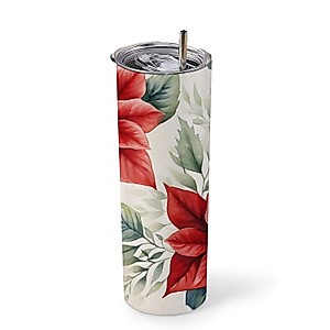 Medpol Red retro flower tumbler with lid and straw 20 oz insulated tumbler cups Red retro flower insulated travel coffee mugs for women cute sippy cups stainless insulated travel cups